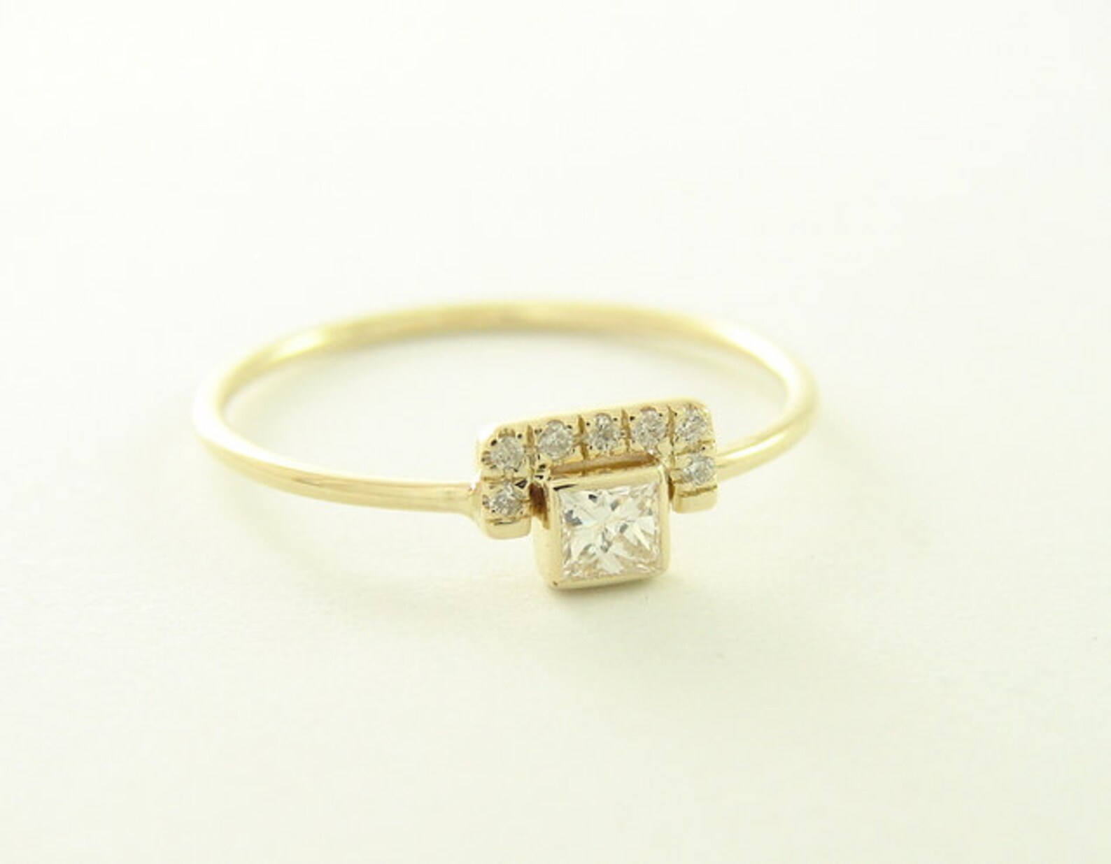 Square Diamond & Pave Diamonds Ring - 14k Gold Diamond Ring - Diamond ...