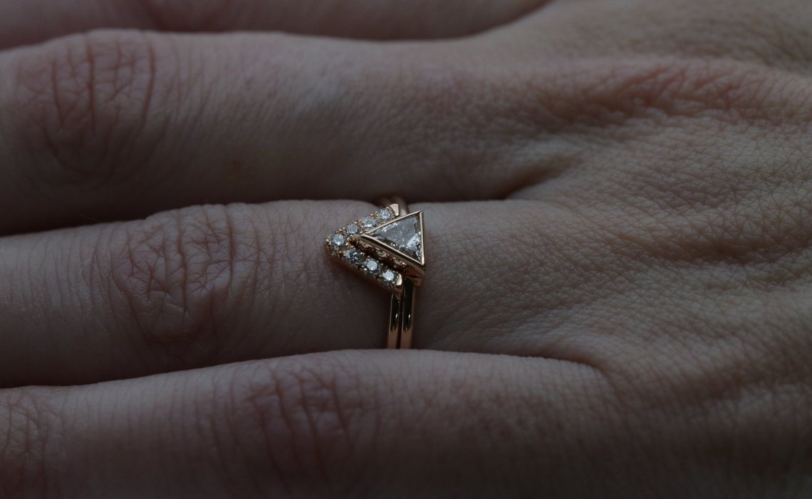 Triangle Diamond Bridal Set Gold Diamond Rings Diamond - Etsy