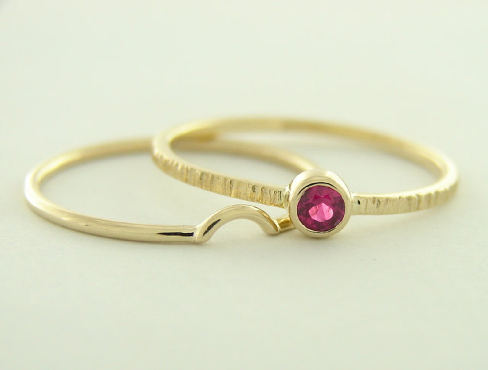 Wedding Set Ruby Ring With Thin Simple Gold Ring 14k Gold | Etsy