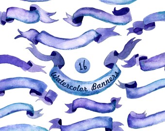 Commercial Use Watercolor Banners ribbons Clipart: 16 PNG | Etsy