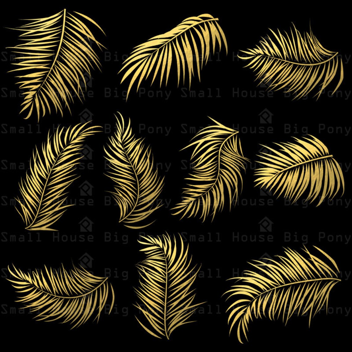Gold Foil Leaves Clipart, Palm Leaves Clip Art, Gold Leaf, Digital ...
