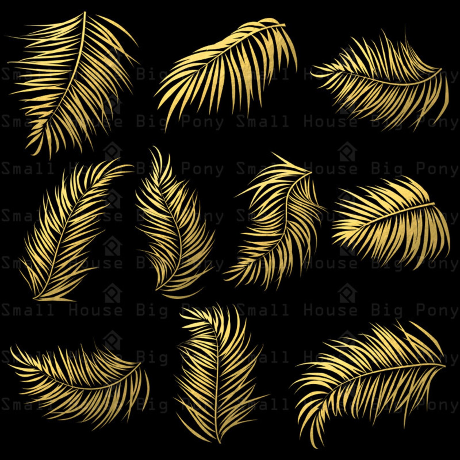 Gold Foil Leaves Clipart, Palm Leaves Clip Art, Gold Leaf, Digital ...