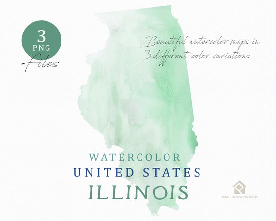 Illinois Map Watercolor Map Digital Map Map Clipart Wall | Etsy