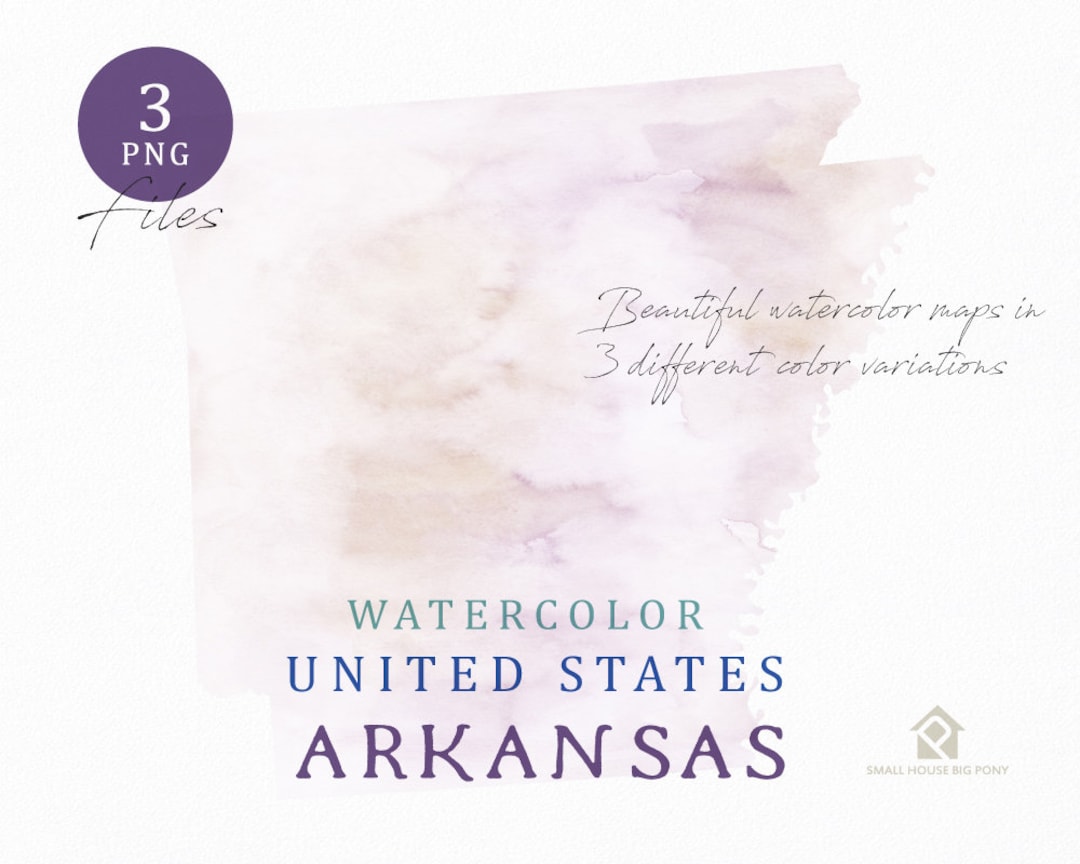 Arkansas Map, Watercolor Map, Digital Map, Map Clipart, Wall Art, Color ...