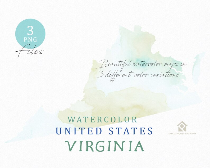 Virginia Map Watercolor Map Digital Map Map Clipart Wall - Etsy