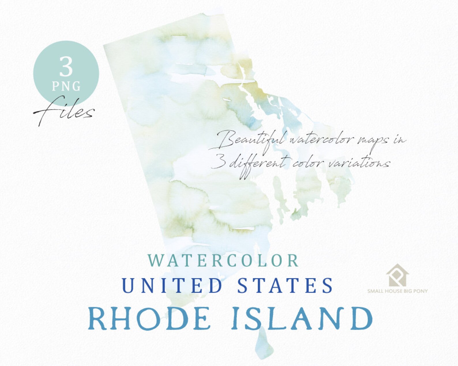 Rhode Island Map, Watercolor Map, Digital Map, Map Clipart, Wall Art ...