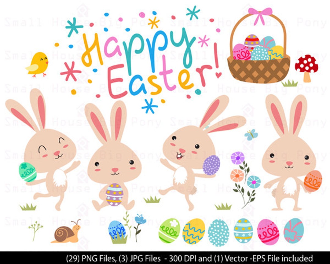 Bunny Cute Digital Clipart - Cute Easter Clipart, Baby Bunny Rabbit ...