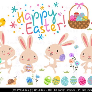 Bunny Cute Digital Clipart - Cute Easter Clipart, Baby Bunny Rabbit ...