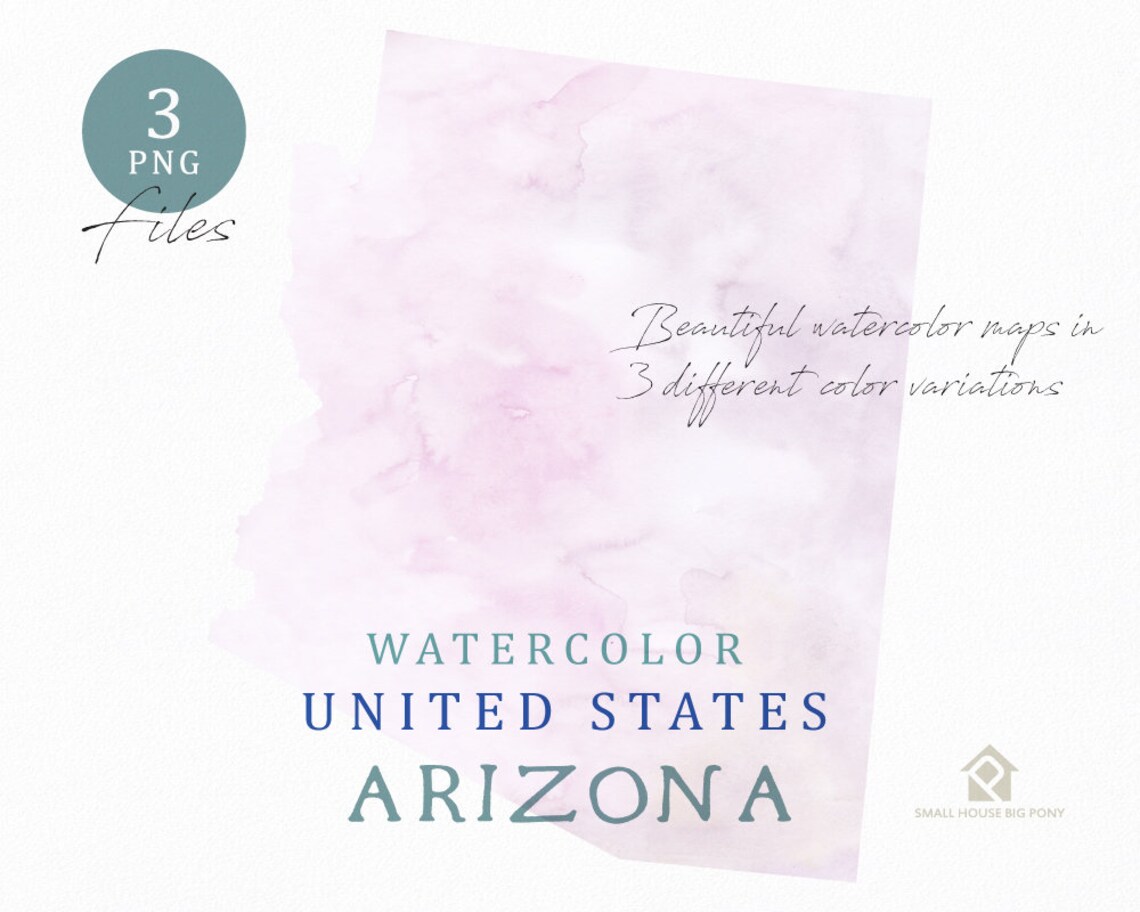 Arizona Map Watercolor Map Digital Map Map Clipart Wall | Etsy