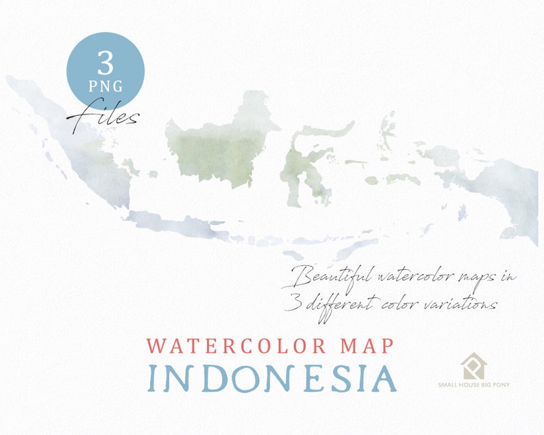 Indonesia Map, Watercolor Map, Instant Download, Digital Map, Map ...