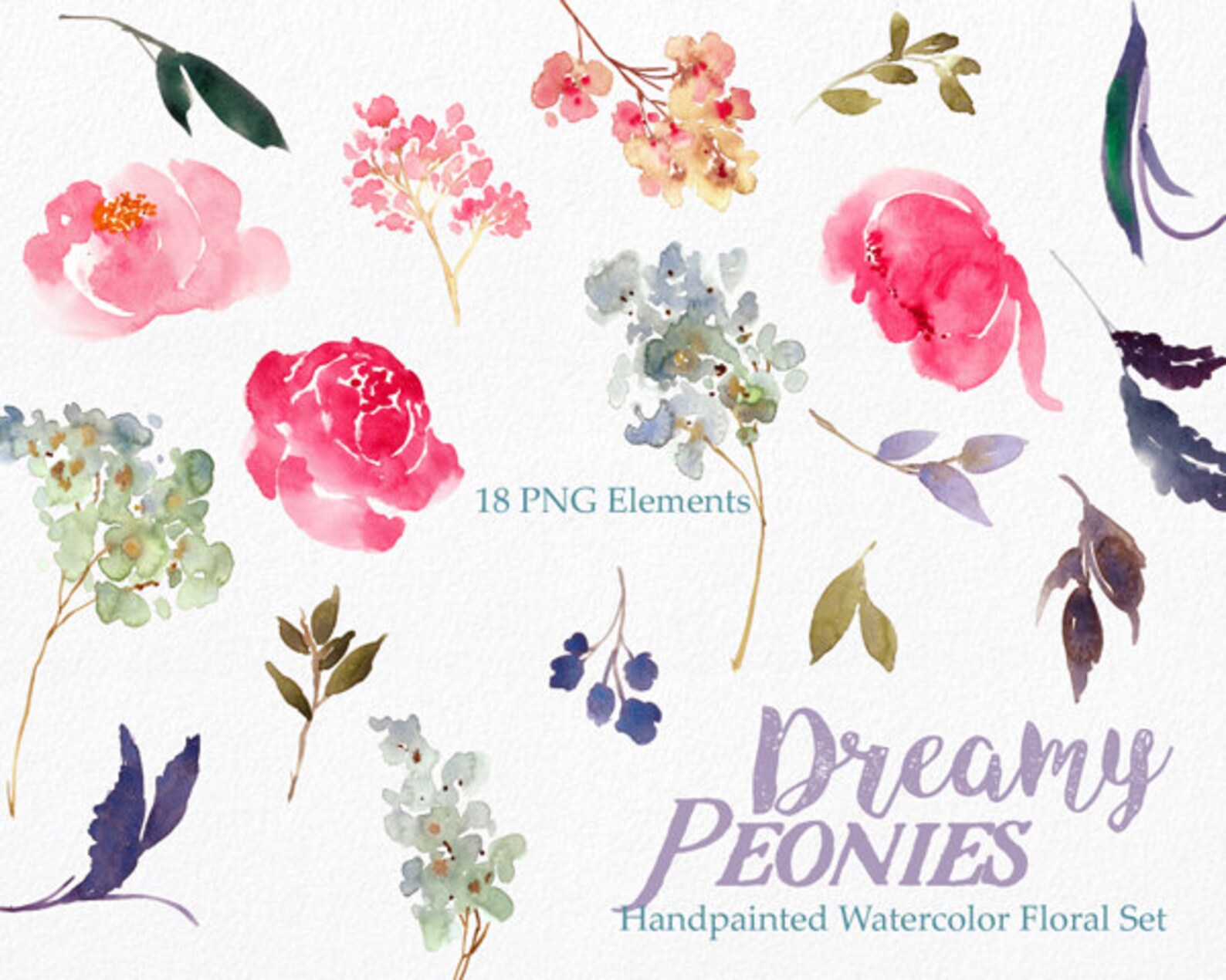 Digital Clipart Watercolor Flower Clipart peonies Clip art | Etsy