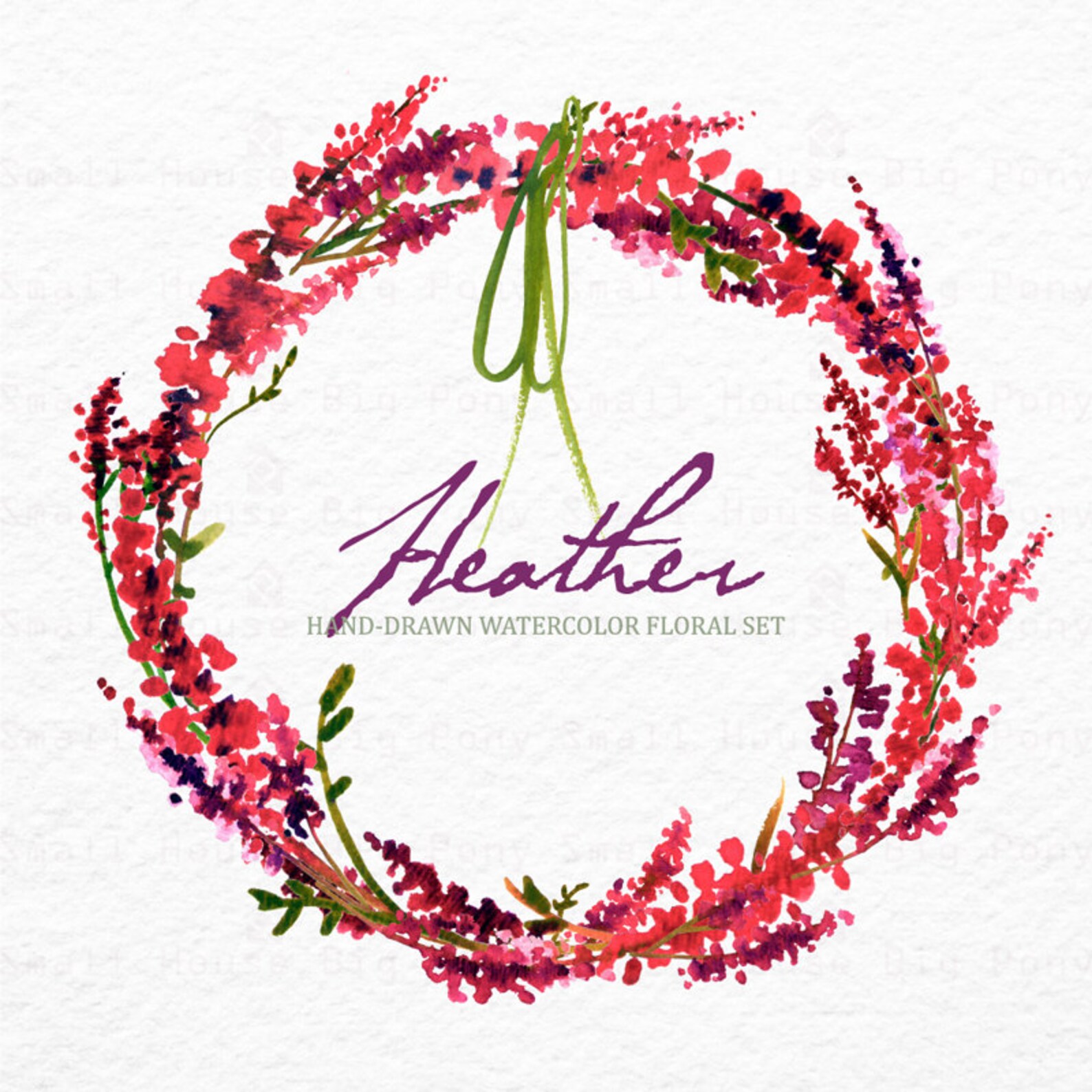 Watercolour Floral Clipart: Scot Heather Sprigs, Wreath, Floral ...