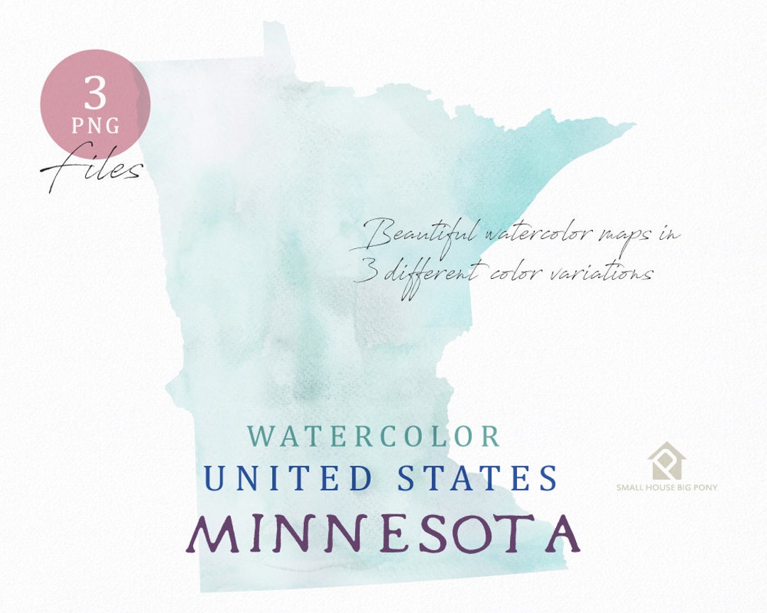 Minnesota Map, Watercolor Map, Digital Map, Map Clipart, Wall Art ...