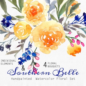 Digital Clipart- Watercolor Flower Clipart, Yellow Roses Clip Art ...