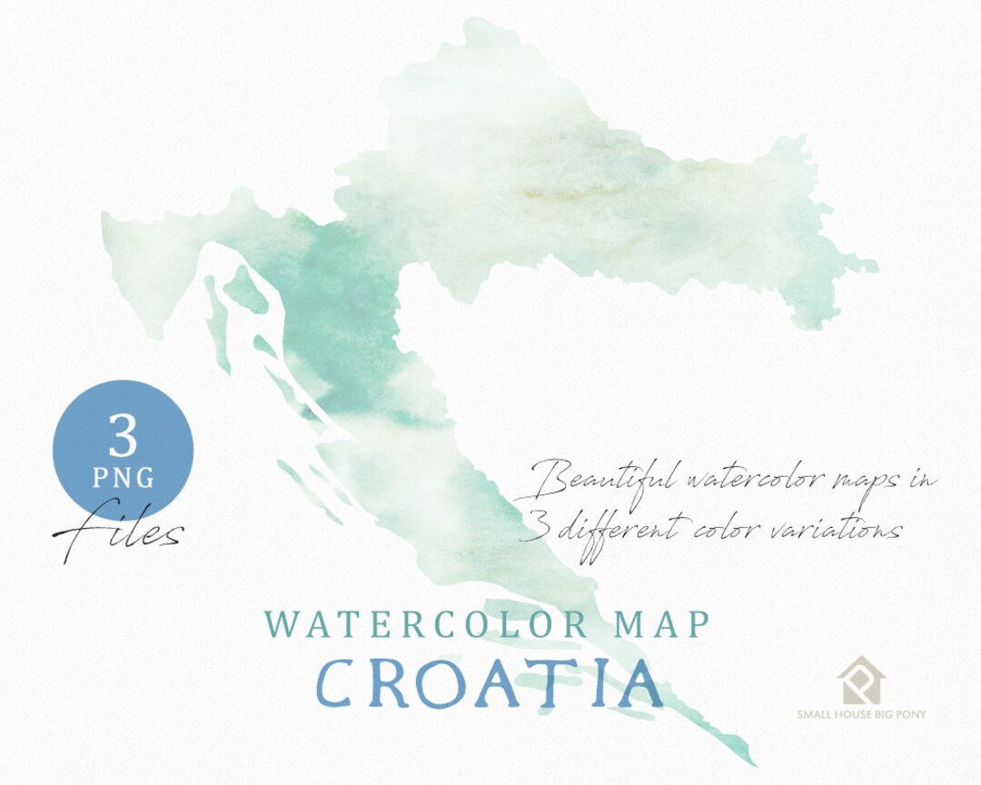 Croatia Map, Watercolor Map, Instant Download, Digital Map, Map Clipart ...