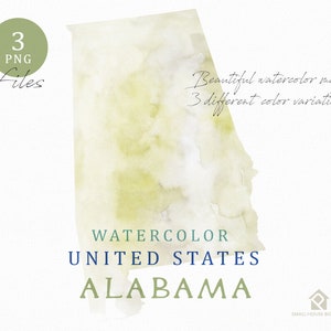 Alabama Map, Watercolor Map, Digital Map, Map Clipart, Wall Art, Color ...