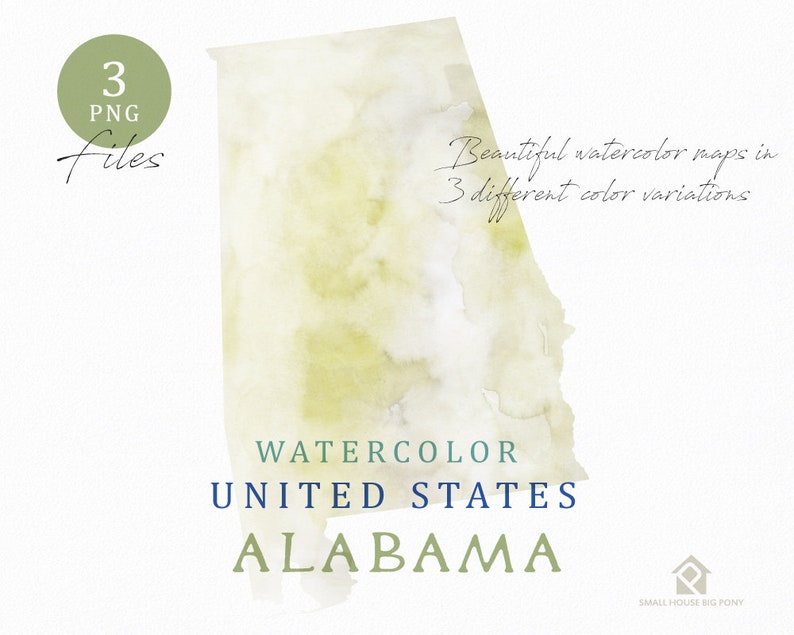 Alabama Map, Watercolor Map, Digital Map, Map Clipart, Wall Art, Color ...
