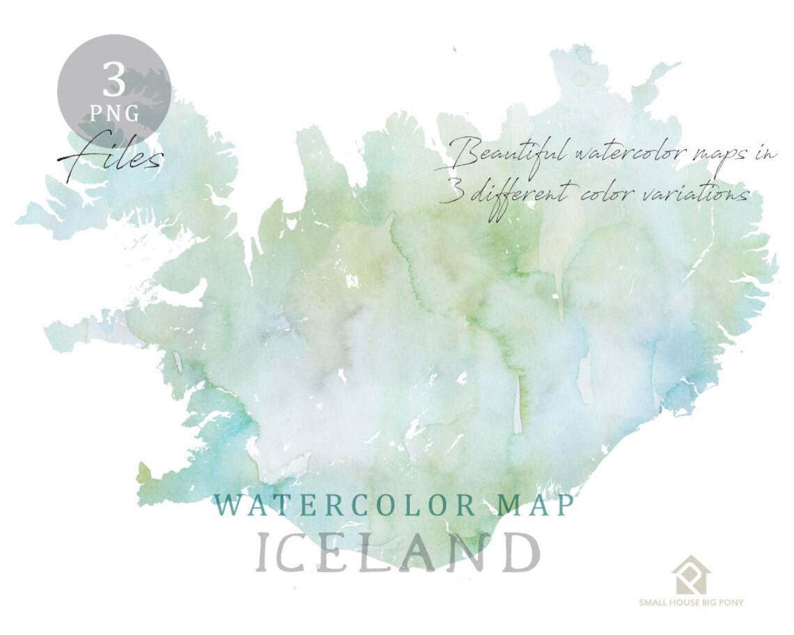 Iceland Map Watercolor Map Instant Download Digital Map | Etsy