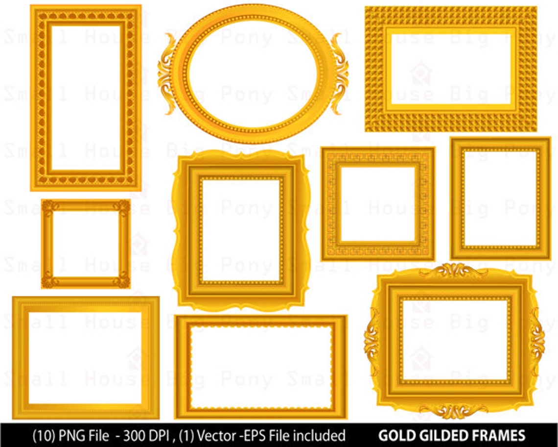 GOLD Digital Frame Clipart Flourish Swirls Gold Scroll Design - Etsy