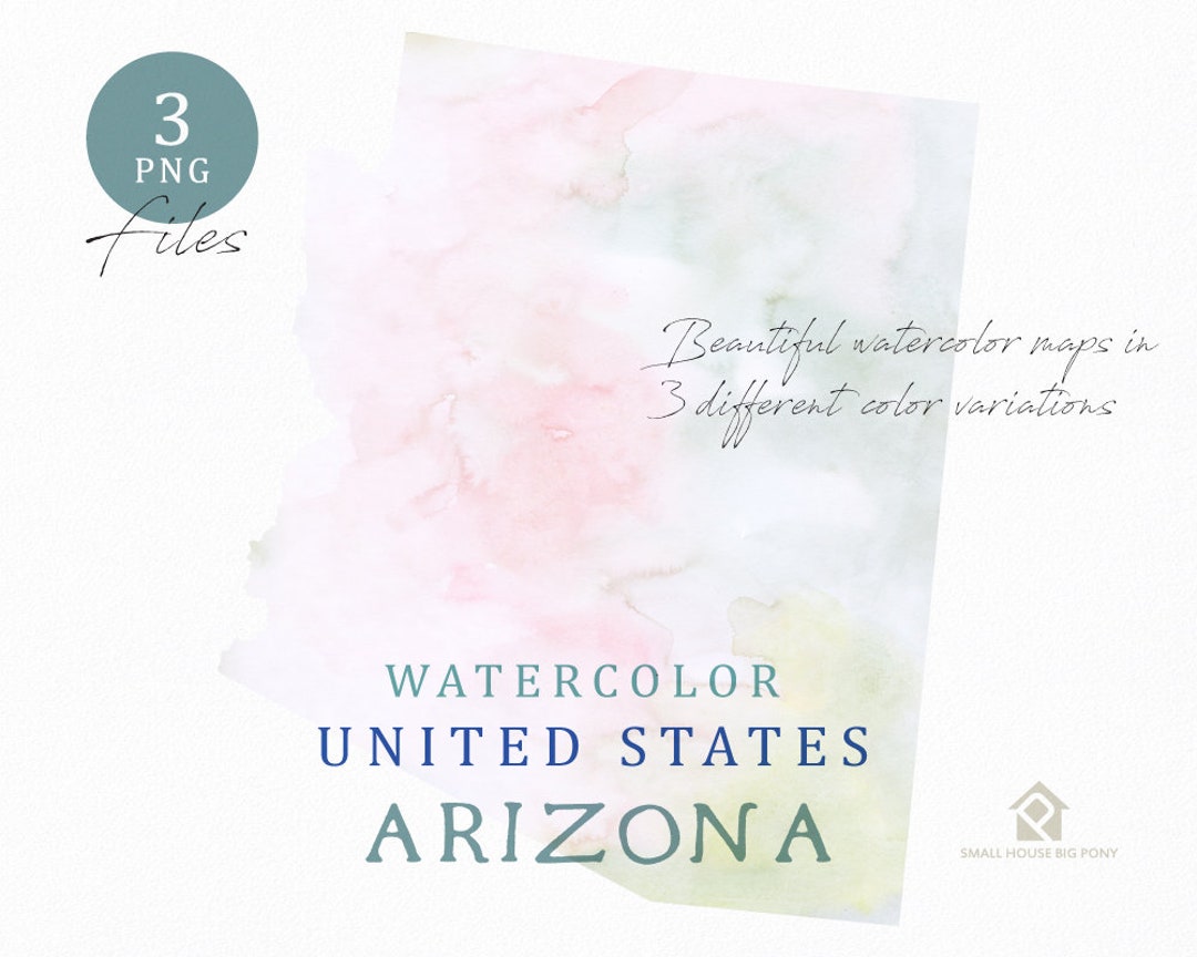 Arizona Map, Watercolor Map, Digital Map, Map Clipart, Wall Art, Color ...