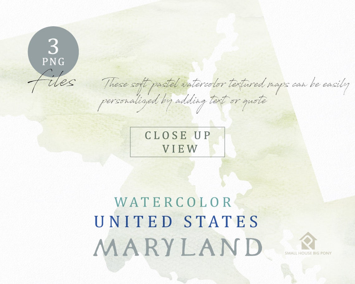 Maryland Map, Watercolor Map, Digital Map, Map Clipart, Wall Art, Color ...