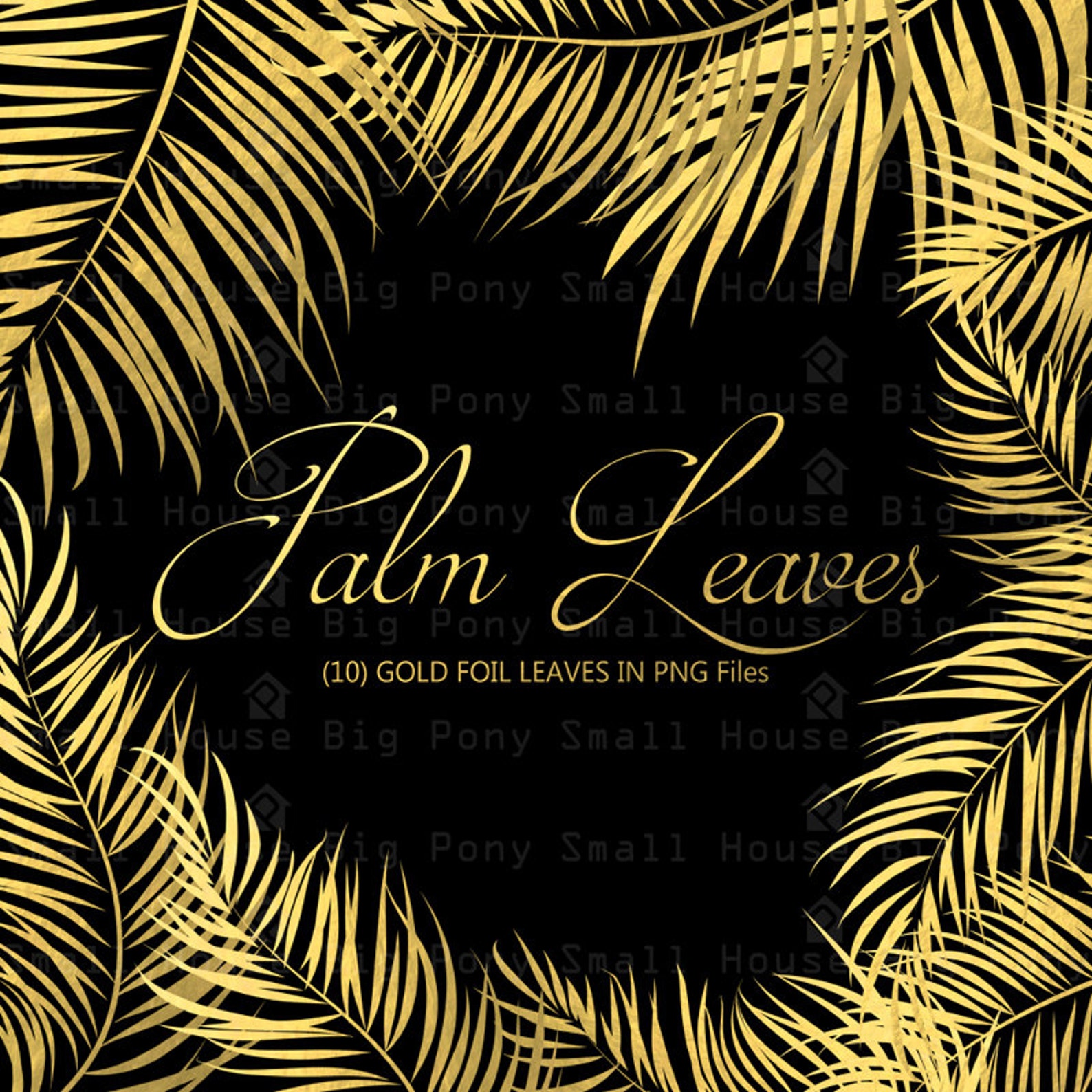 Gold Foil Leaves Clipart, Palm Leaves Clip Art, Gold Leaf, Digital ...