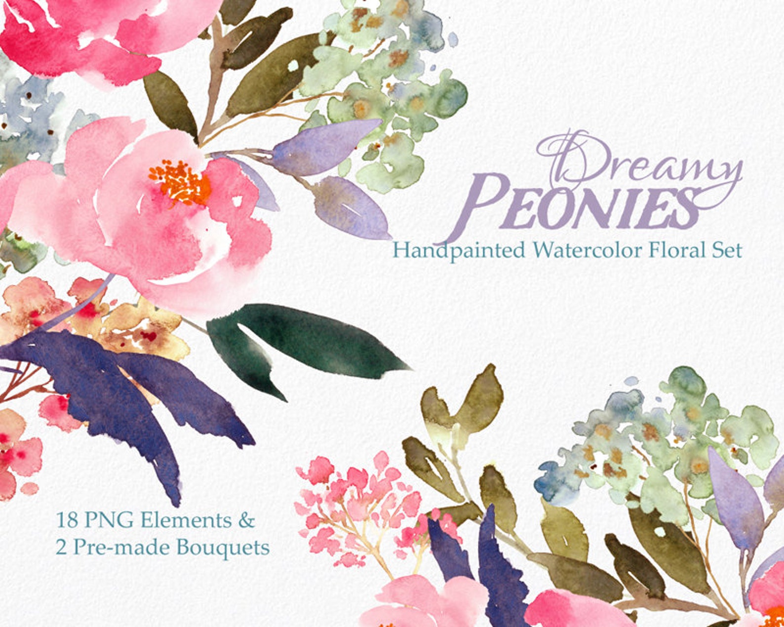 Digital Clipart Watercolor Flower Clipart peonies Clip art | Etsy
