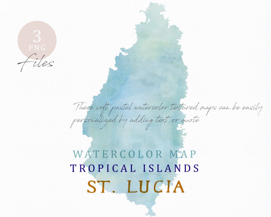 St. Lucia Map, Watercolor Map, Instant Download, Digital Map, Map ...