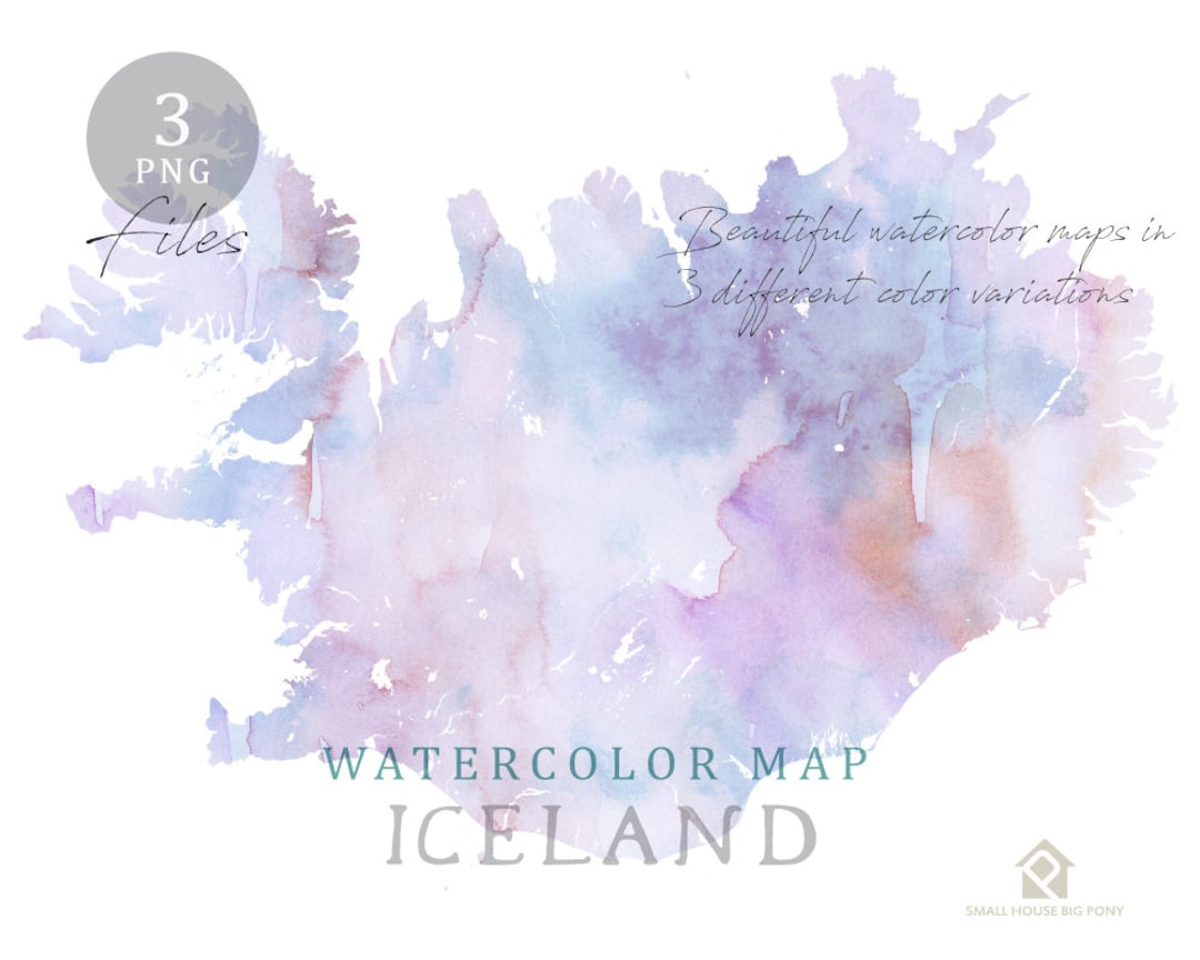Iceland Map, Watercolor Map, Instant Download, Digital Map, Map Clipart ...