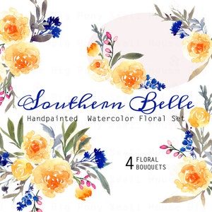 Digital Clipart- Watercolor Flower Clipart, Yellow Roses Clip Art ...