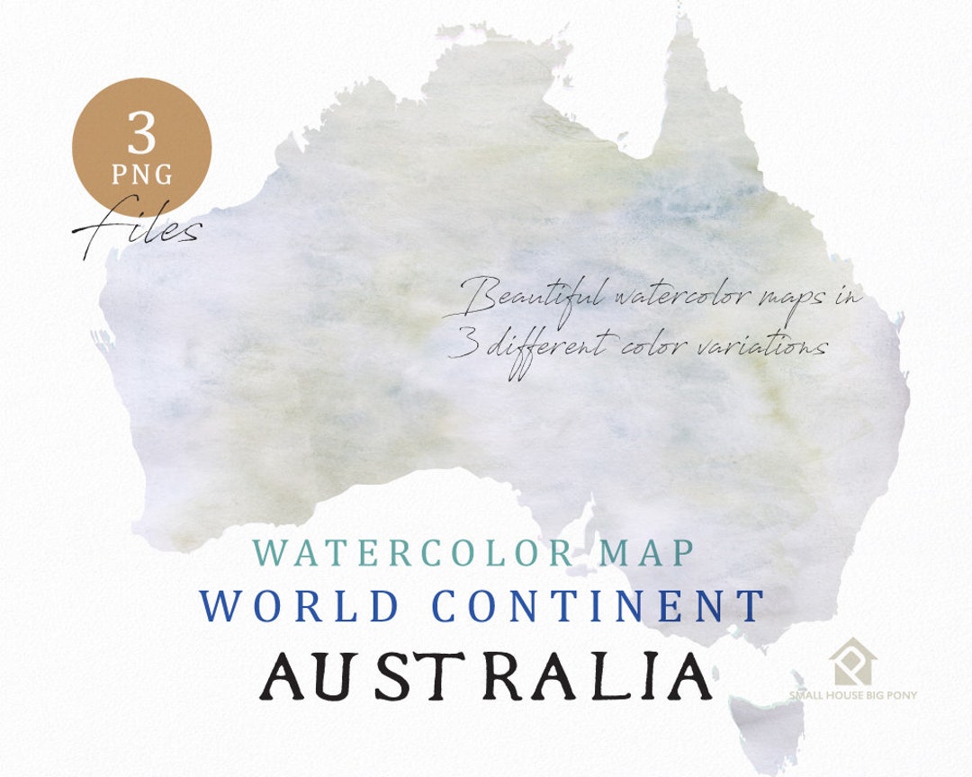Australia - Continent Map, Watercolor Map, Digital Map, Map Clipart ...