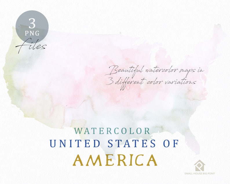 Watercolor USA Map, Instant Download, Digital Map, Map Clipart, Wall ...