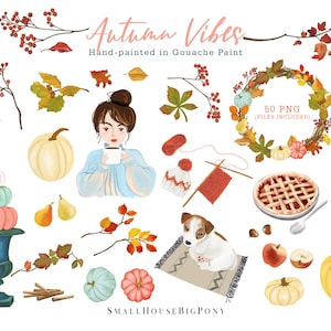 Autumn Vibes - Autumn Clip Art Set, Colorful Pumpkins, Dog, Pear ...