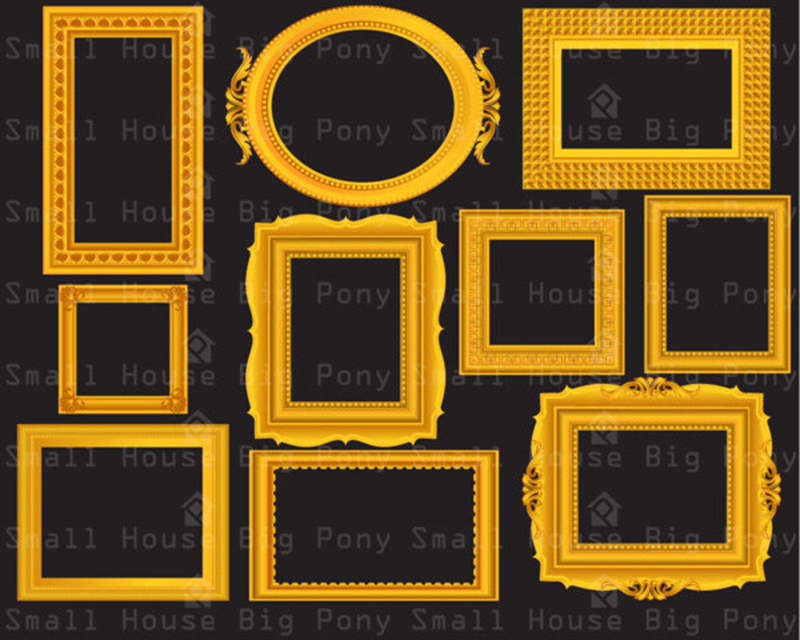 GOLD Digital Frame Clipart Flourish Swirls Gold Scroll Design - Etsy