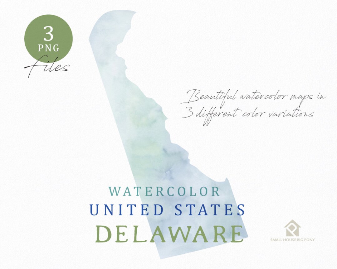 Delaware Map, Watercolor Map, Digital Map, Map Clipart, Wall Art, Color ...