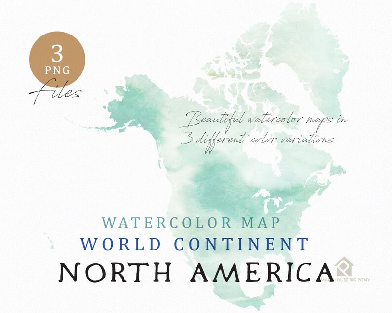 North America - Continent Map, Watercolor Map, Digital Map, Map Clipart ...