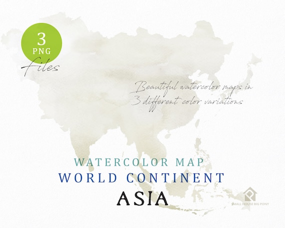 Asia Continent Map Watercolor Map Digital Map Map | Etsy