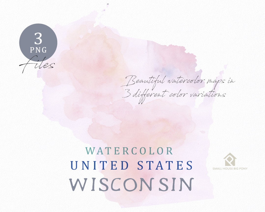 Wisconsin Map, Watercolor Map, Digital Map, Map Clipart, Wall Art ...