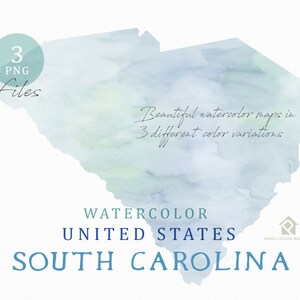 South Carolina Map, Watercolor Map, Digital Map, Map Clipart, Wall Art ...