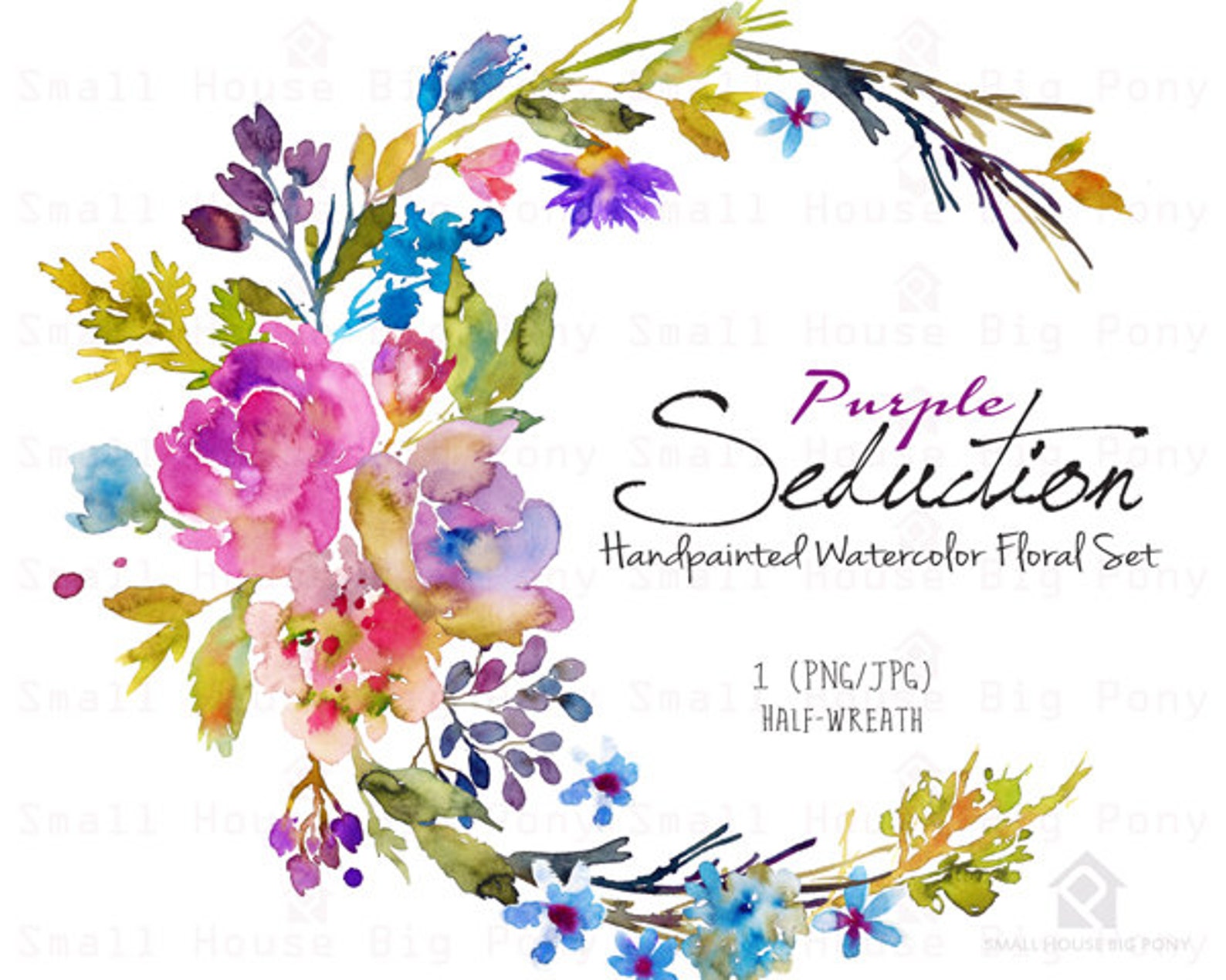 Purple Watercolor Flowers CLIPART Handpainted Flowers - Etsy