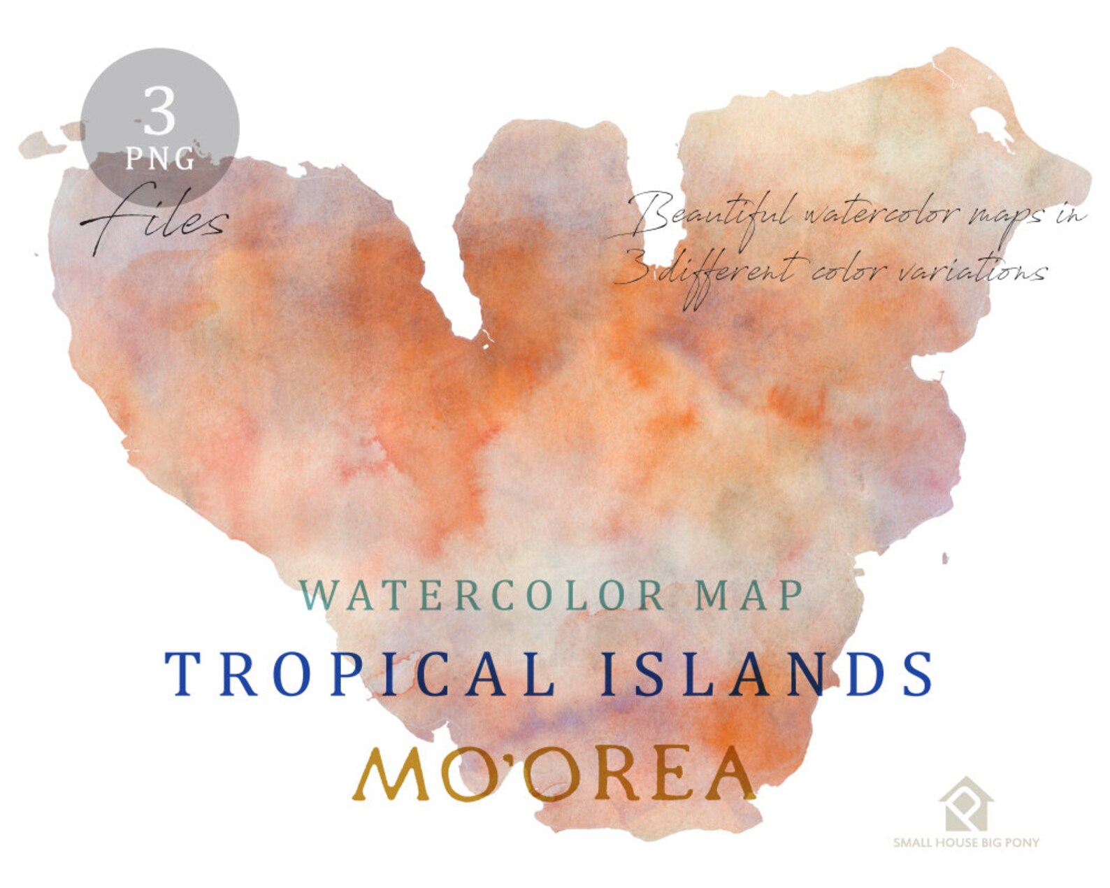 Mo'orea Islands Map, Watercolor Map, Digital Map, Map Clipart, Wall Art ...