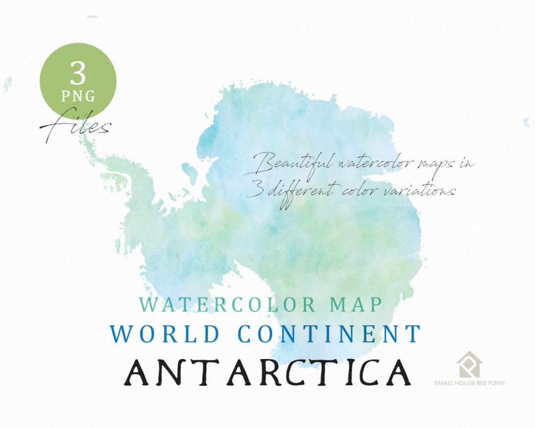 Antarctica - Continent Map, Watercolor Map, Digital Map, Map Clipart ...