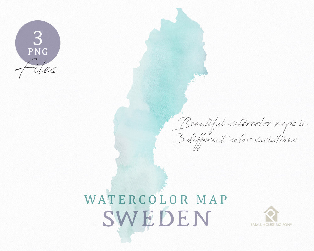 Sweden Map, Watercolor Map, Instant Download, Digital Map, Map Clipart ...