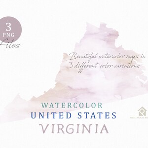 Virginia Map, Watercolor Map, Digital Map, Map Clipart, Wall Art, Color ...