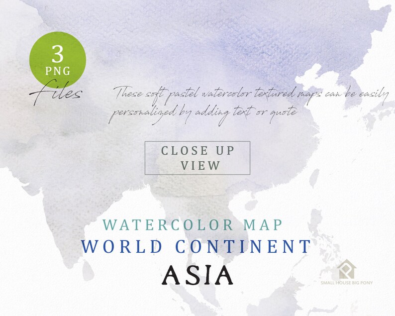 Asia Continent Map Watercolor Map Digital Map Map | Etsy