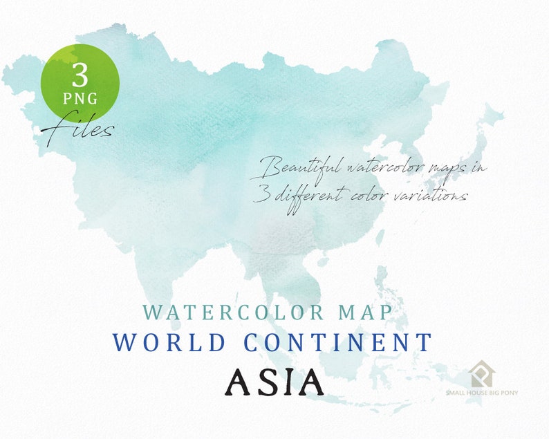 Asia Continent Map Watercolor Map Digital Map Map | Etsy