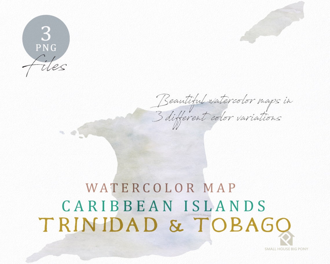 Trinidad & Tobago Map, Watercolor Map, Instant Download, Digital Map ...