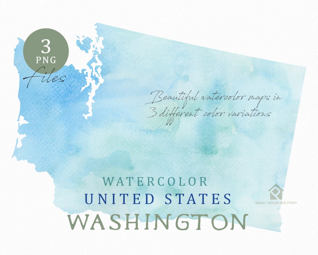 Washington Map, Watercolor Map, Digital Map, Map Clipart, Wall Art ...