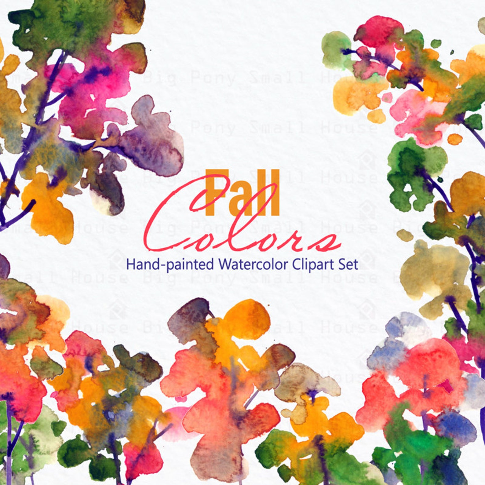 Fall Foliage Clipart Hand Painted Watercolor Watercolour - Etsy