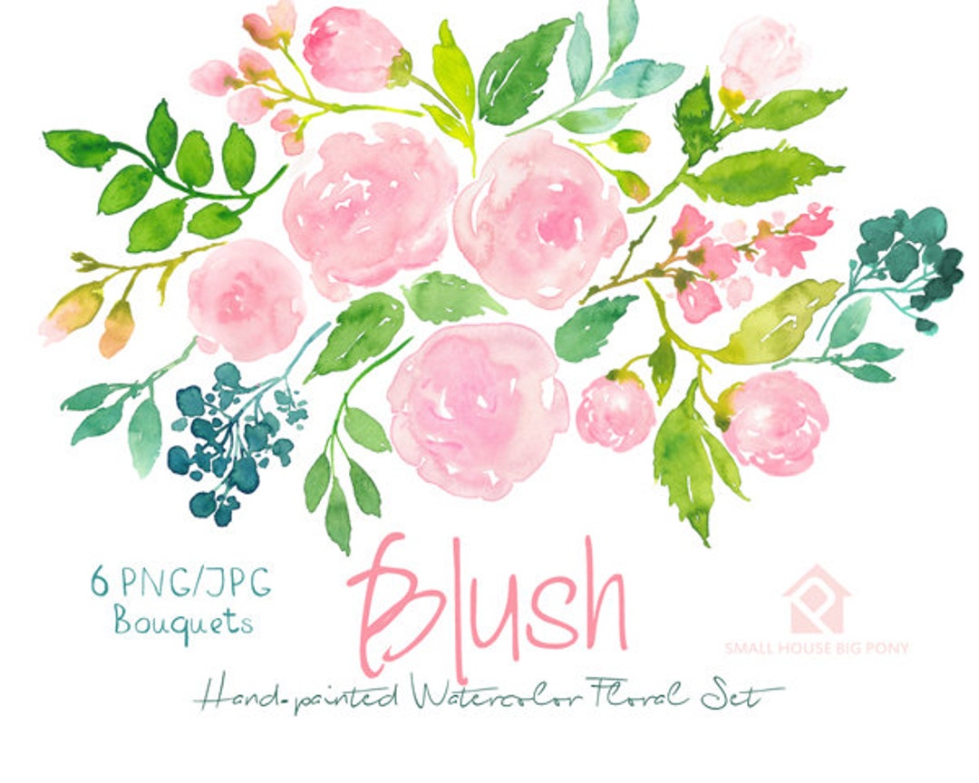 Digital Clipart- Watercolor Flower Clipart, Pink Roses Clip Art, Floral ...